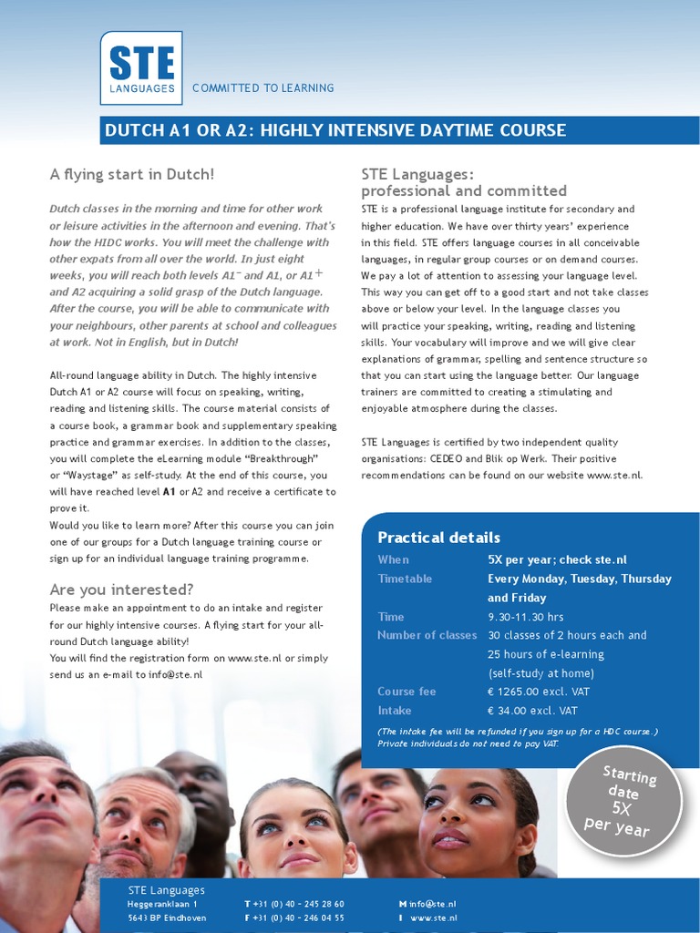 Dutch A1 or A2: Highly Intensive Daytime Course: STE Languages ...