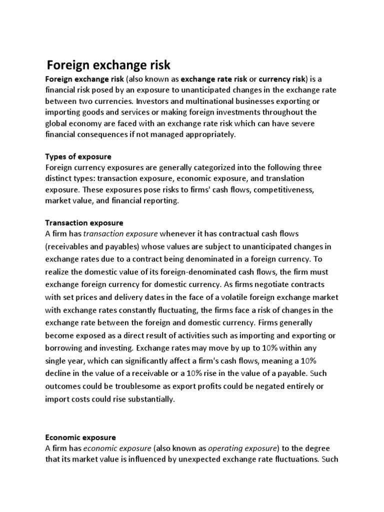 Foreign Exchange Risk: Foreign Exchange Risk (Also Known As Exchange ...