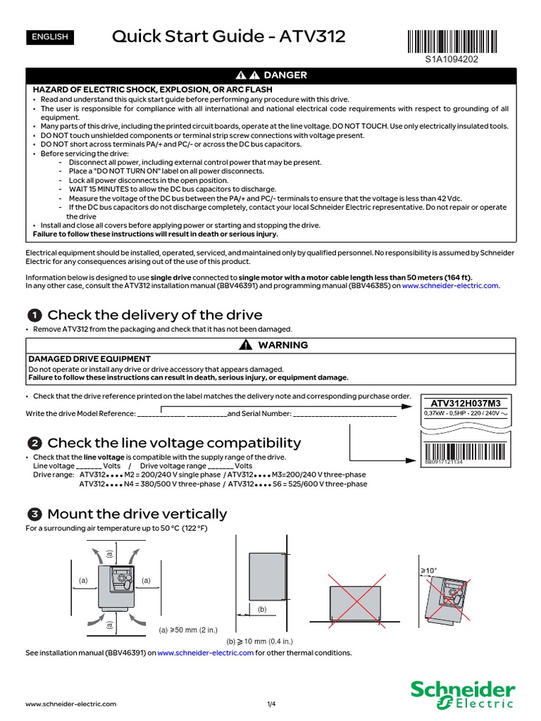 ATV312 Quick Start Guide | PDF | Capacitor | Direct Current