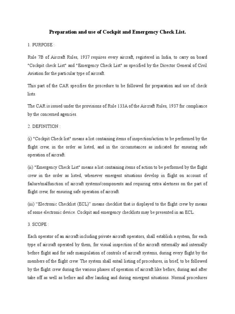Cockpit and Emergency Checklists Guide | PDF | Cockpit | Aviation Safety