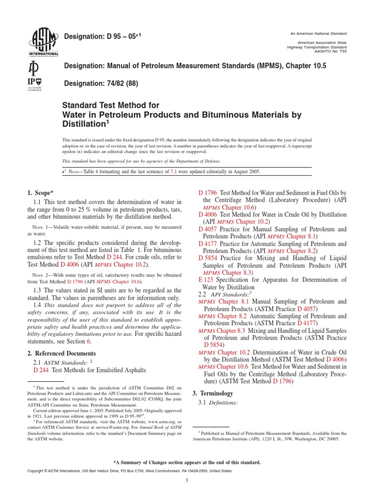 ASTM D95 Water Content | Petroleum | Distillation