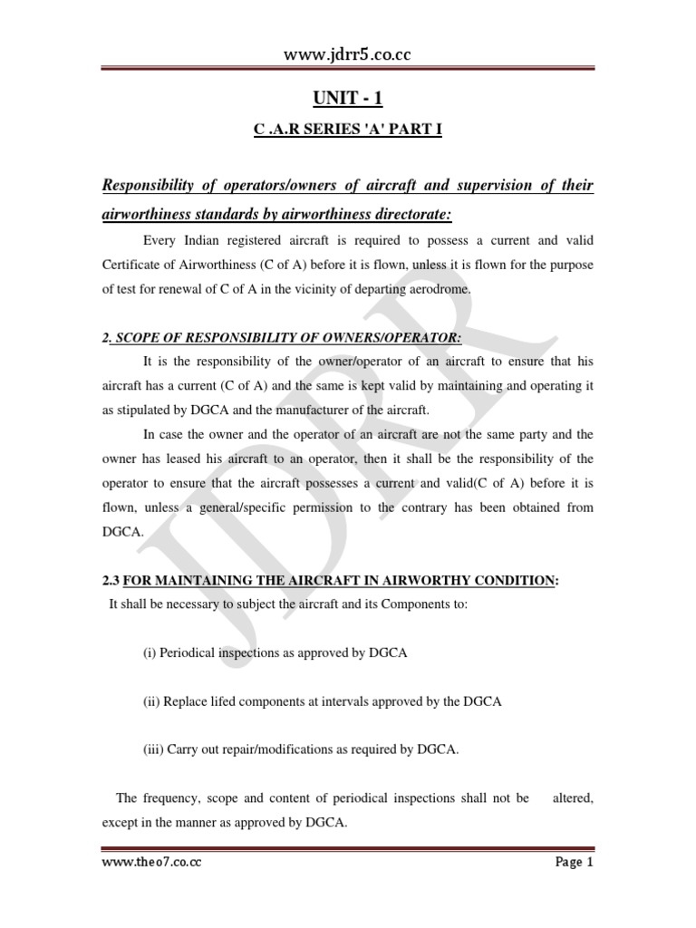 Aircraft Rules and Regulations Full Notes | PDF | Reliability ...