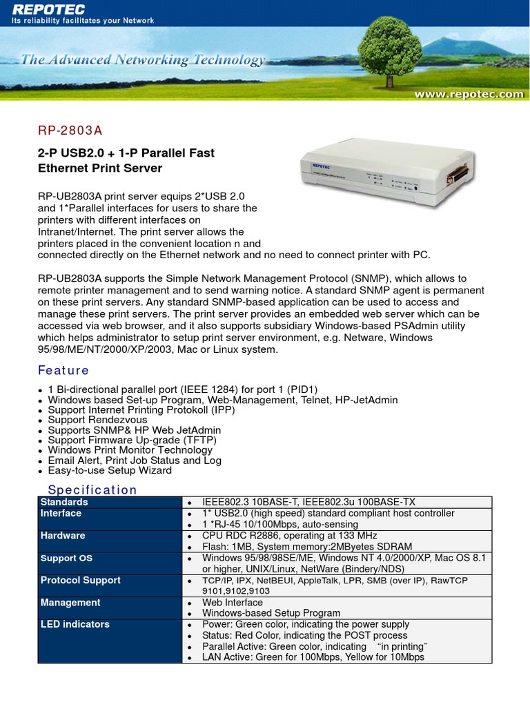 RP-2803A Print Server with USB & Parallel Ports | PDF | Microsoft ...