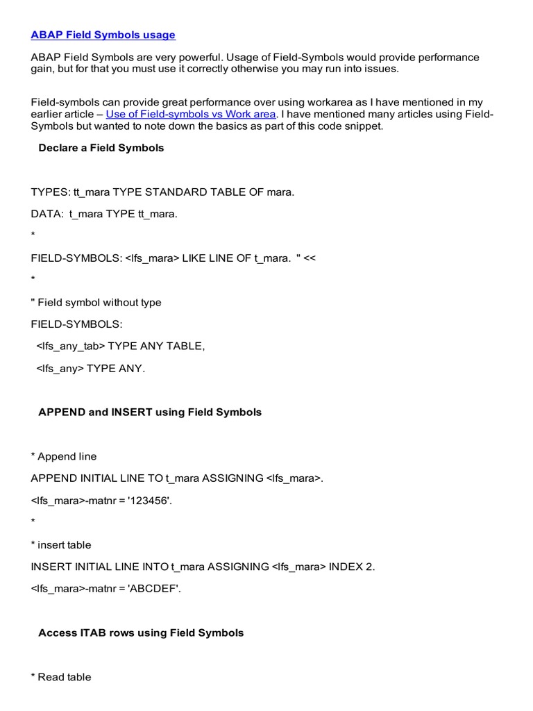 Field Symbols in ABAP | PDF