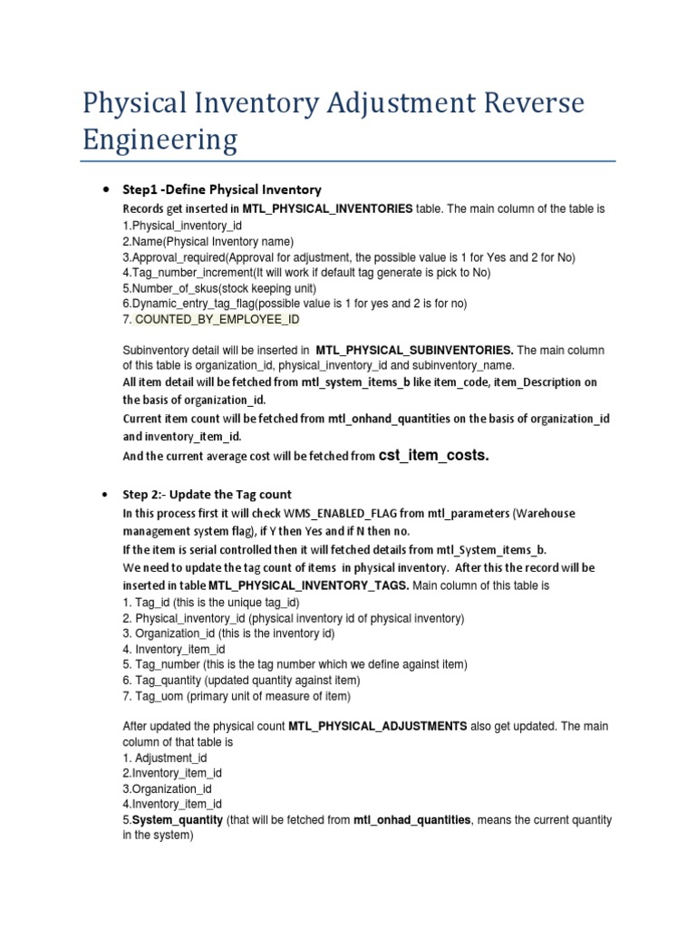 Physical Inventory Adjustment Reverse Engineering | PDF | Inventory | Computing