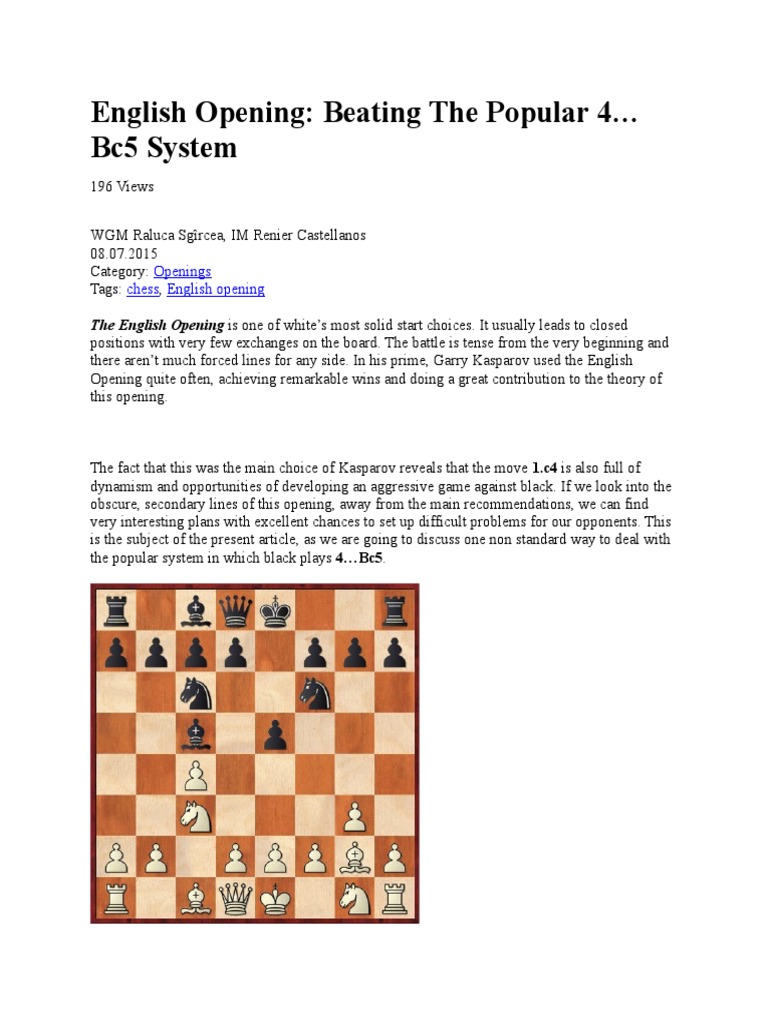 English Opening: Beating The Popular 4 Bc5 System | PDF | Chess Theory ...