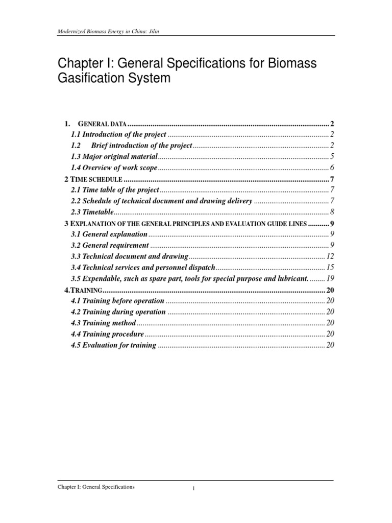 Chapter I: General Specifications For Biomass Gasification System | PDF ...
