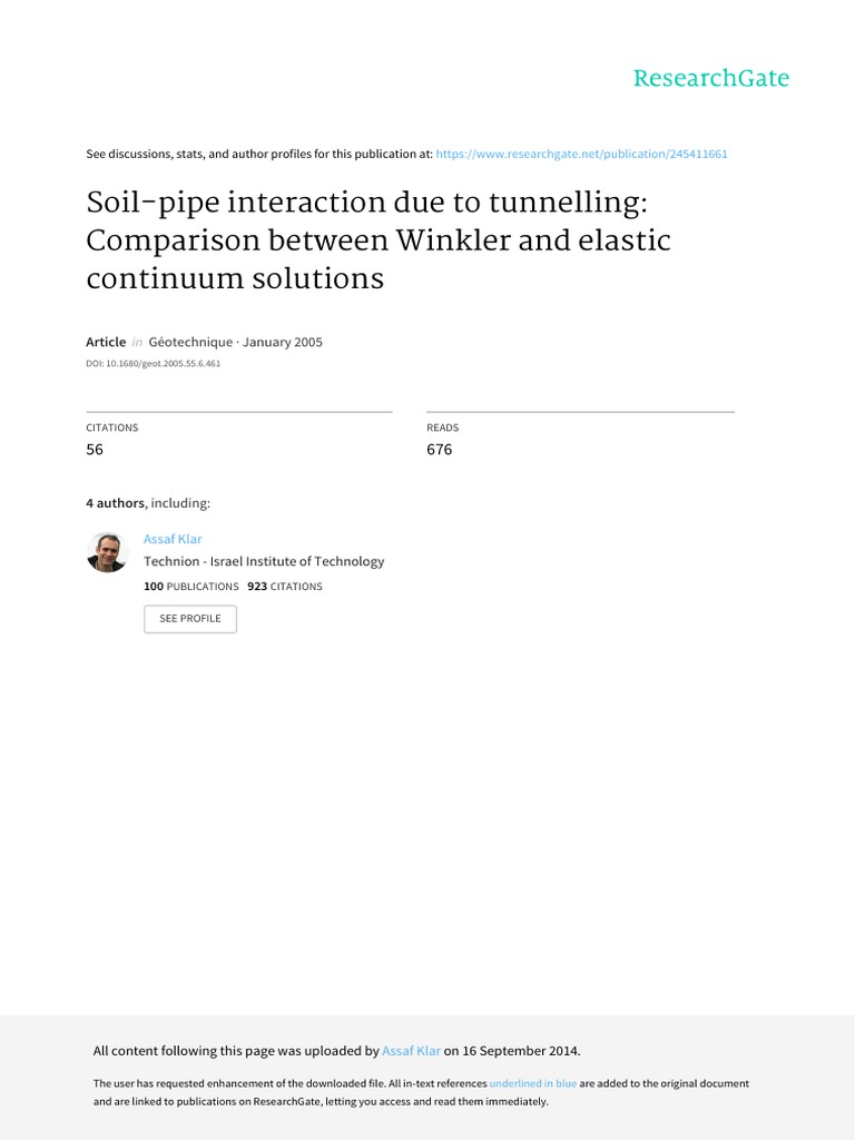 Klar Et Al. - 2005 - Soil-Pipe Interaction Due To Tunnelling Comparison ...