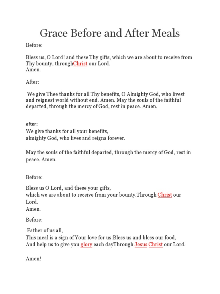 Grace Before and After Meals | PDF | Cooking, Food & Wine | Wellness
