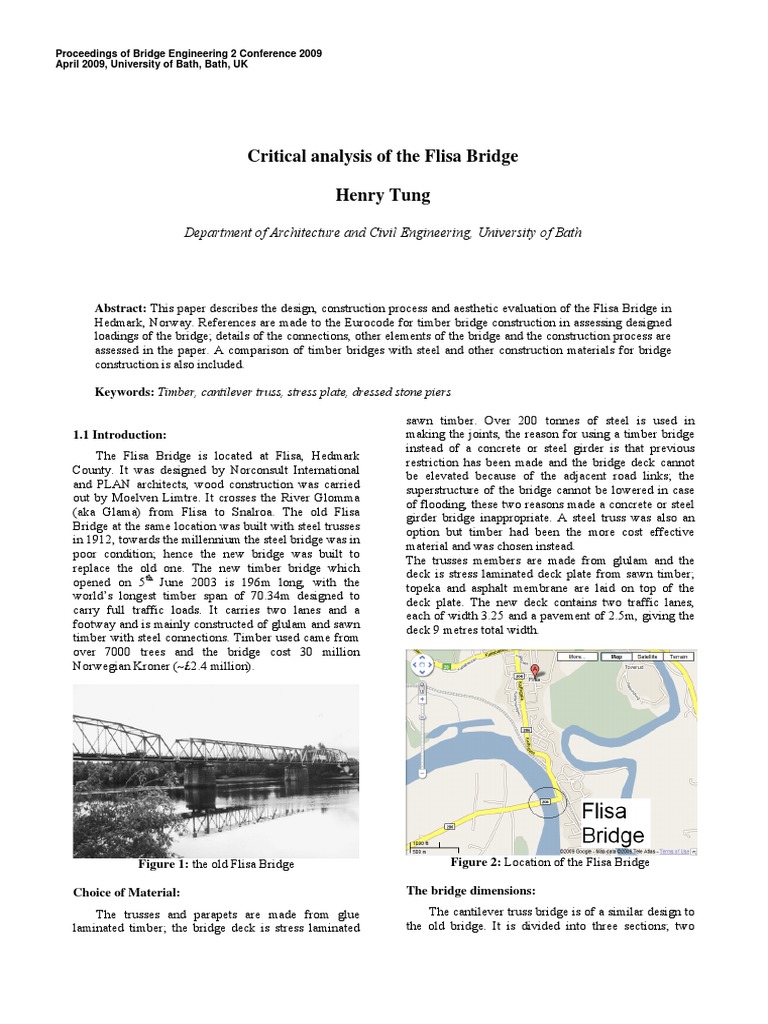 Critical Analysis of The Flisa Bridge Henry Tung: Department of ...