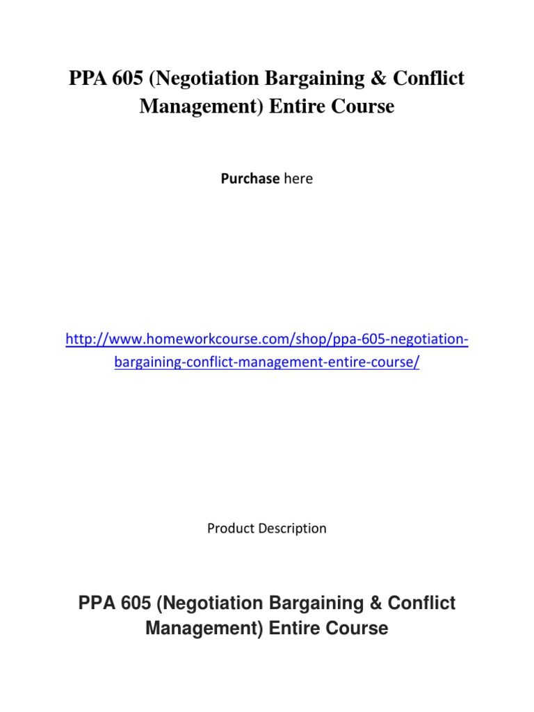 PPA 605 (Negotiation Bargaining & Conflict Management) Entire Course | PDF | Negotiation ...