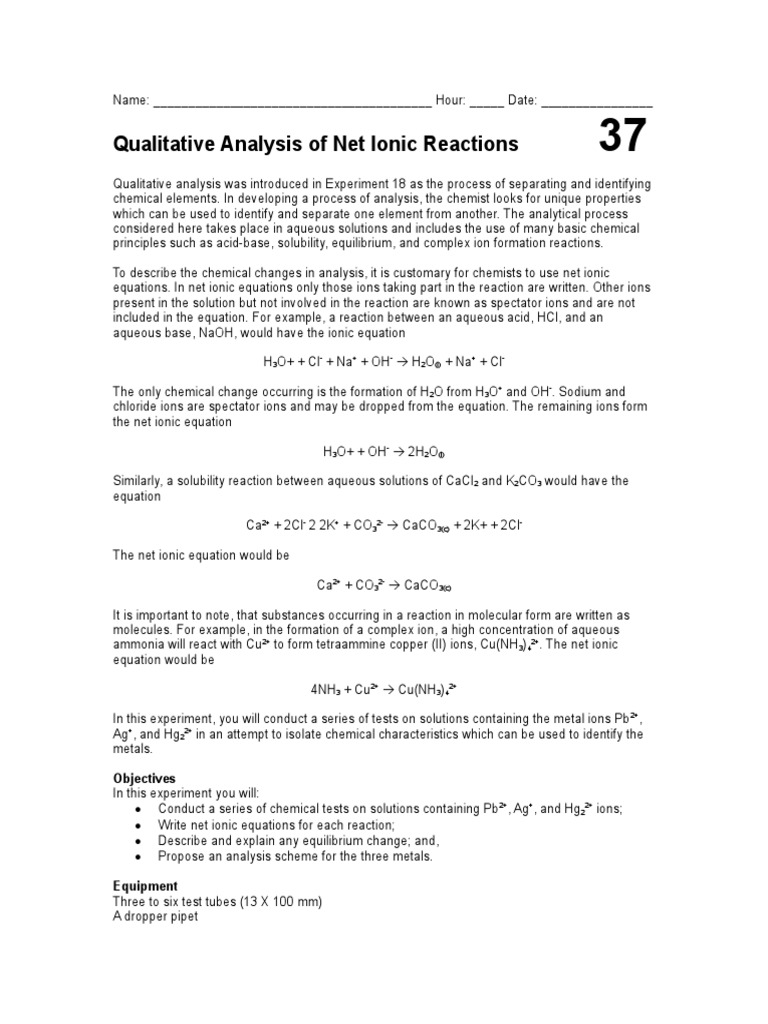 Lab-Net Ionic Equation | PDF | Precipitation (Chemistry) | Chemistry