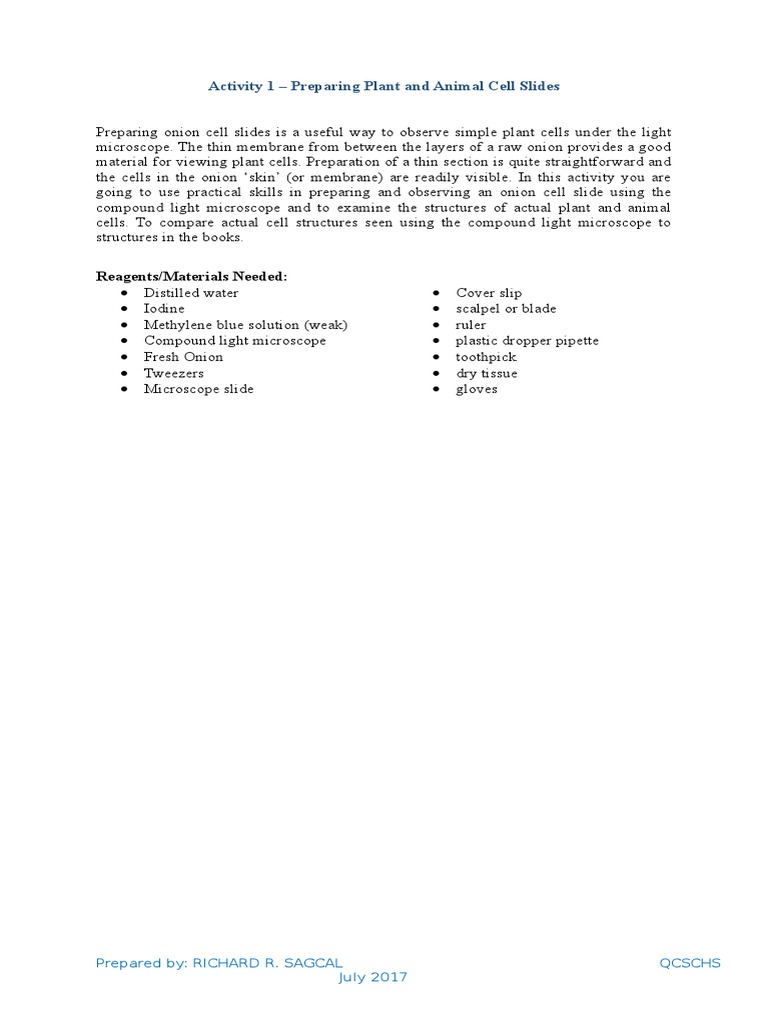 Preparing Plant and Animal Cell Slides | PDF | Microscopy | Laboratory ...