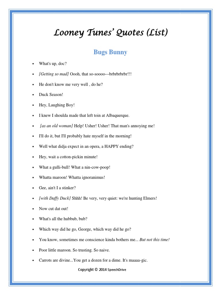 Looney Tunes Quotes Listds | PDF | Animated Characters | Animated Film ...