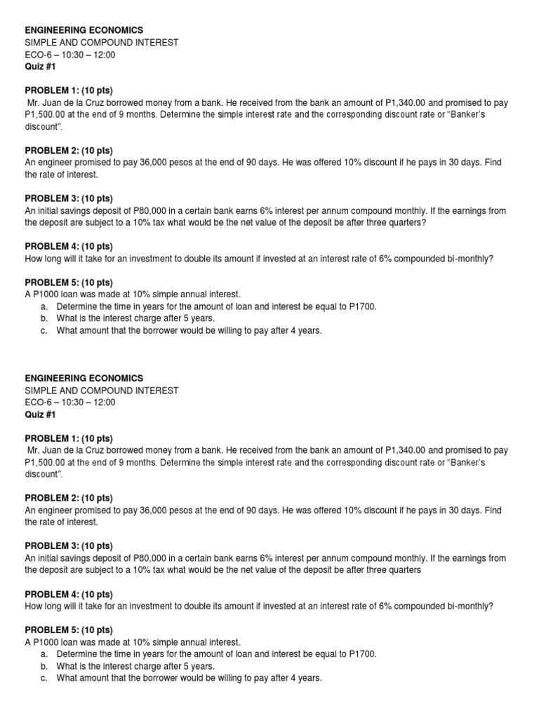 Q-1 Engineering Economics | PDF | Interest | Interest Rates