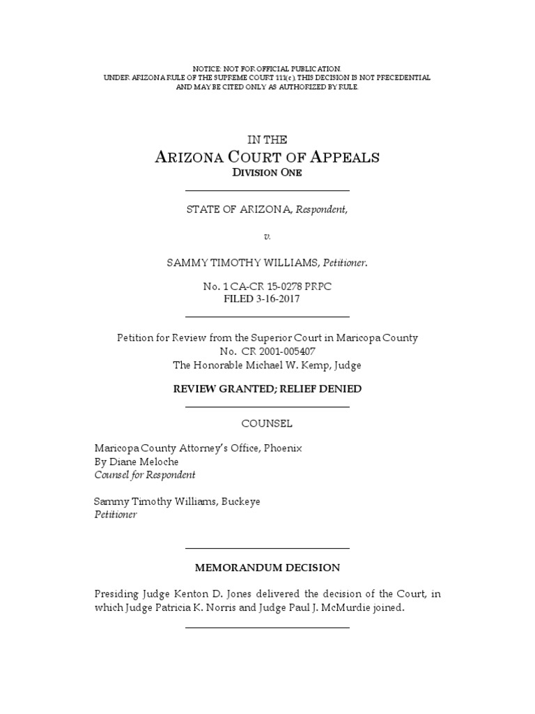 State v. Williams, Ariz. Ct. App. (2017) | PDF | Lawsuit | Judiciaries