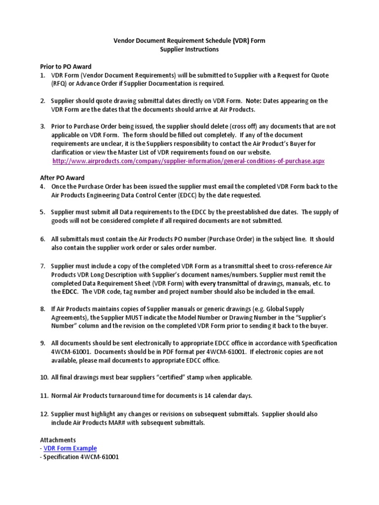 VDR Website Supplier Instructions | PDF | Specification (Technical ...