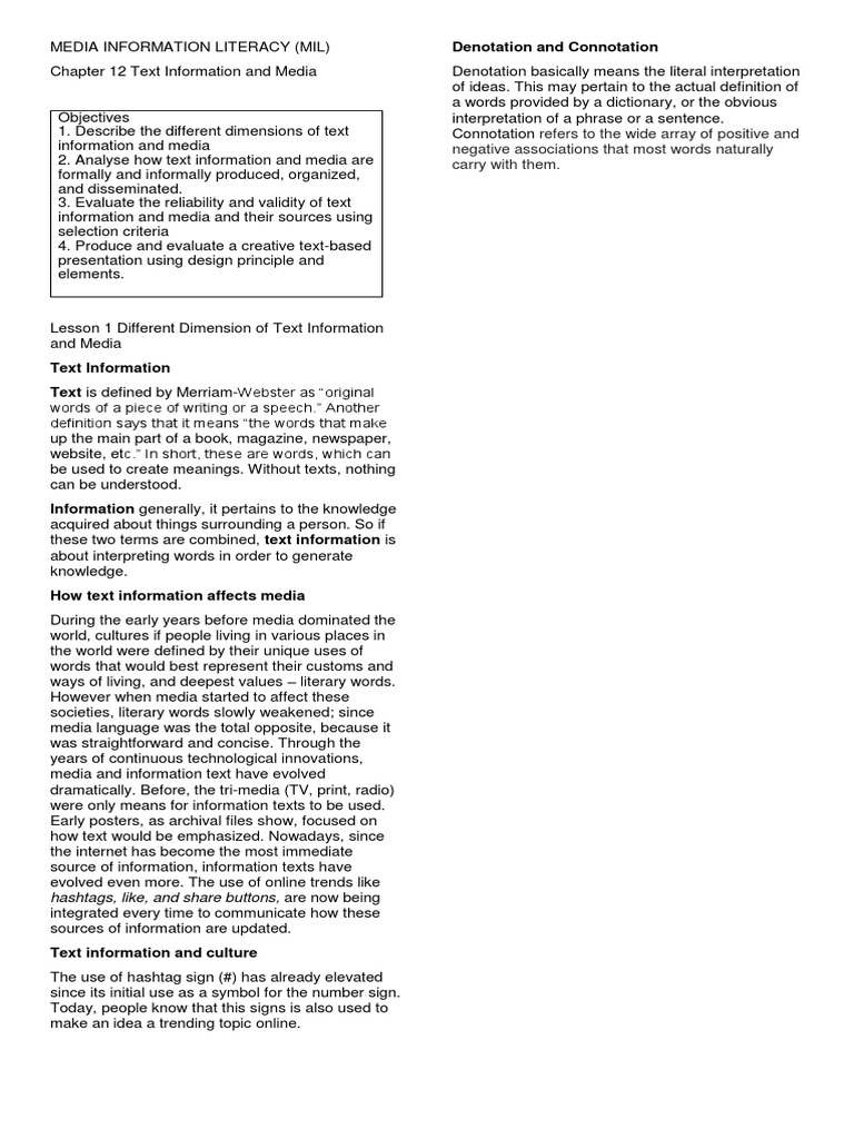 Understanding Text in Media Literacy | PDF | Hashtag | Interpretation ...