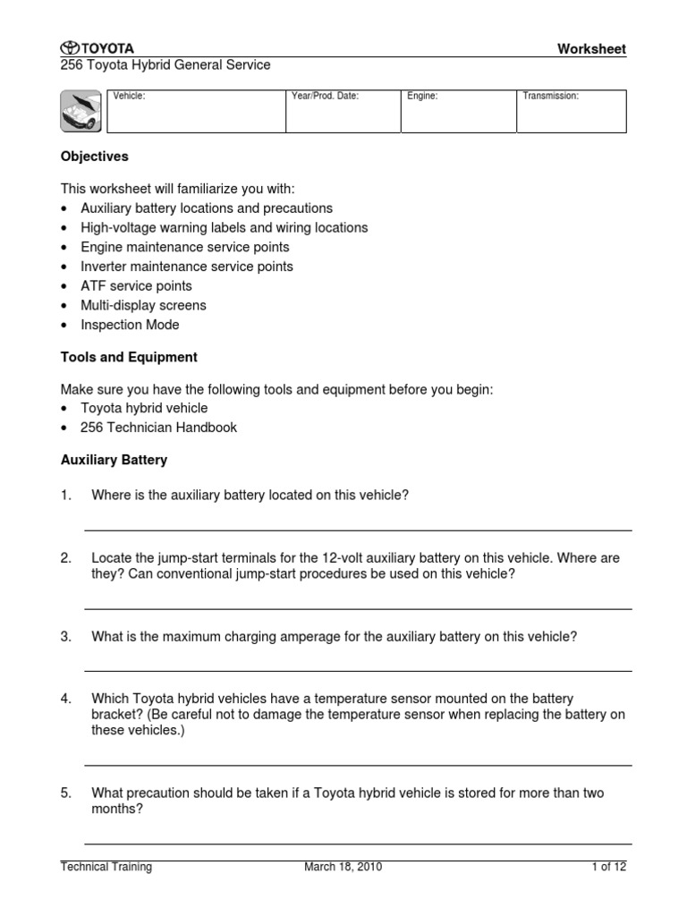 Toyota Prius CVT Worksheet | PDF | Hybrid Vehicle | Radiator
