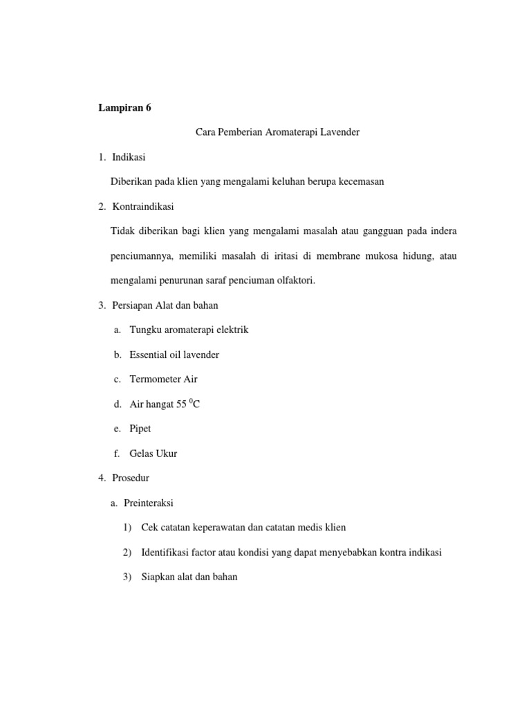 Prosedur Aromaterapi Lavender untuk Kecemasan | PDF