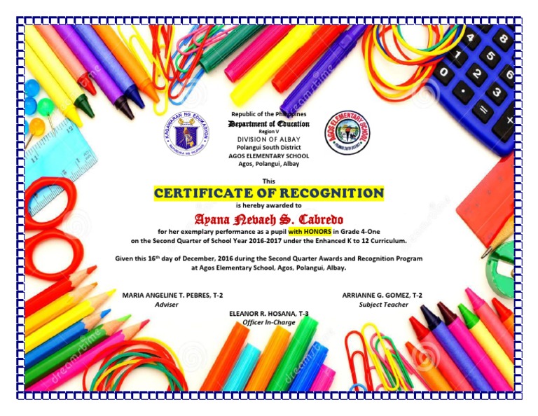 2nd Quarter Recognition Certificate | PDF