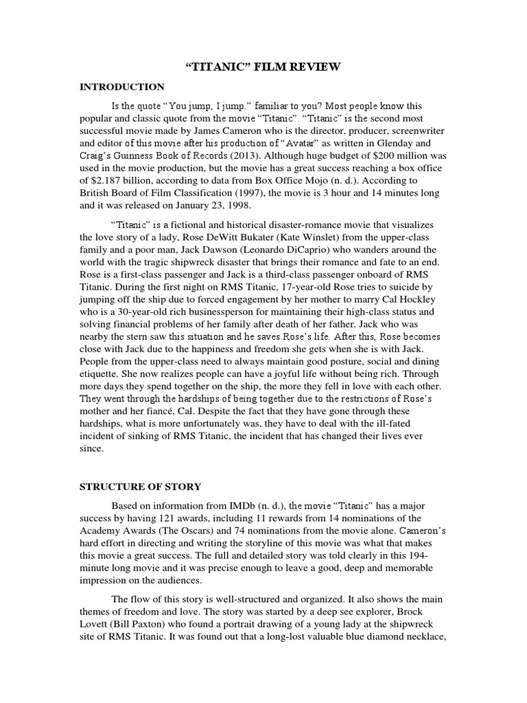 "Titanic" Film Review | PDF | Leisure