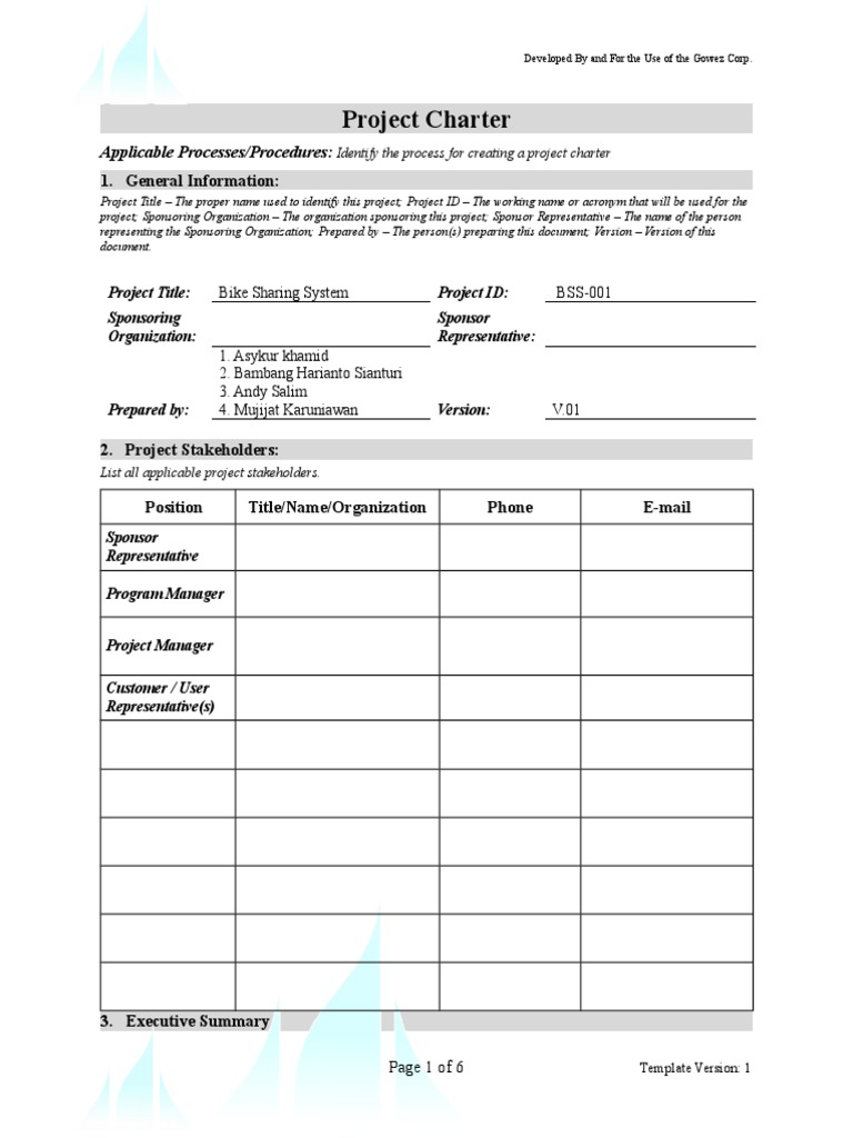 Project Charter Template | PDF | Project Management | Accountability