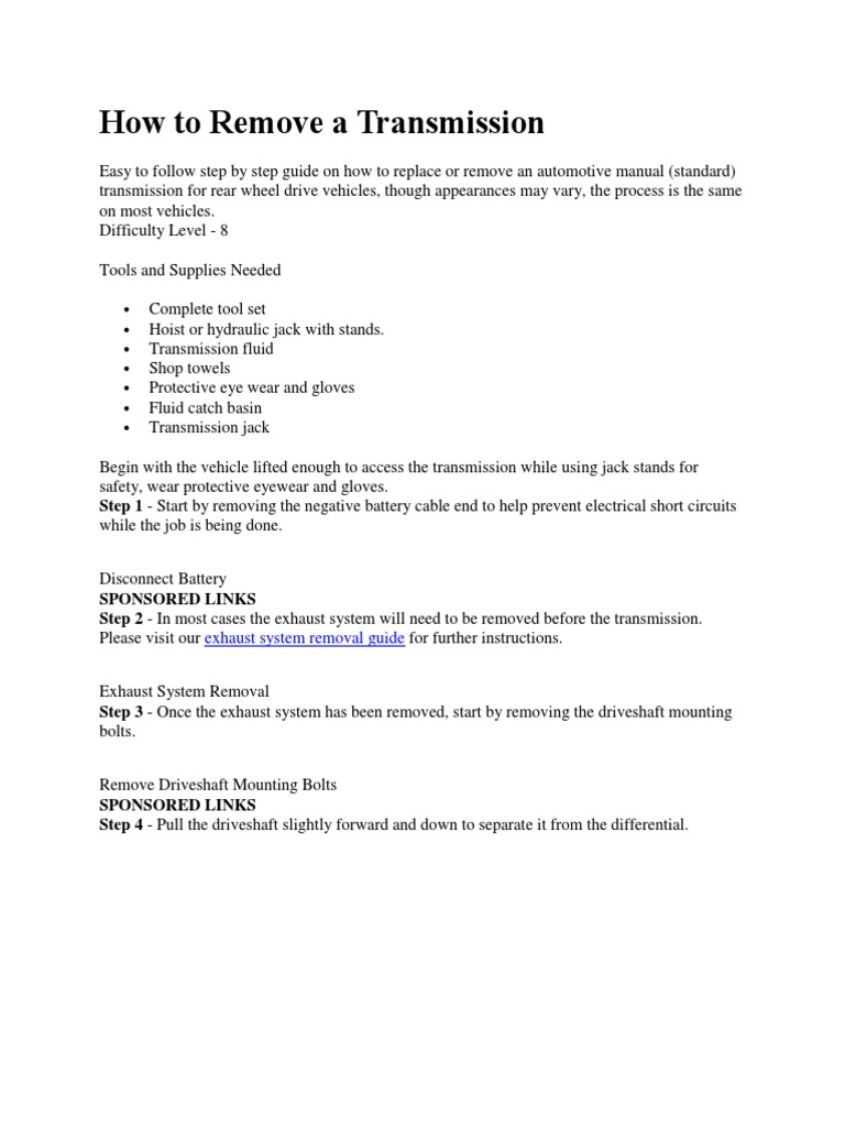 How To Remove A Transmission | PDF | Transmission (Mechanics) | Clutch