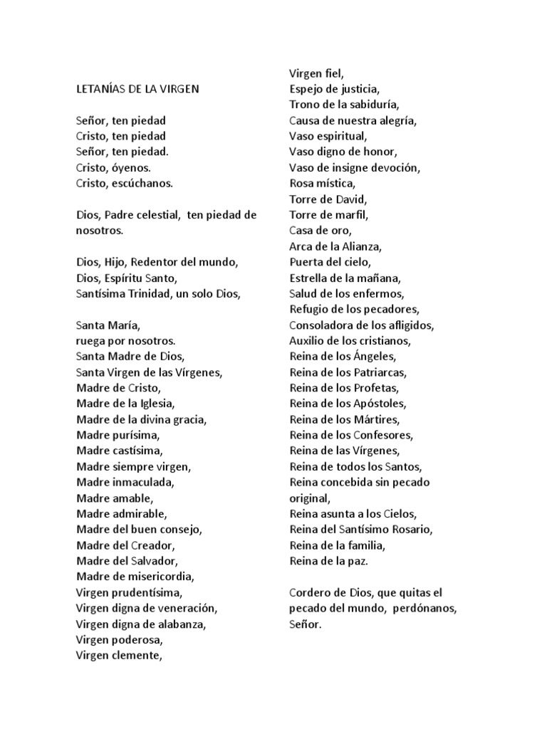 Letanías de La Virgen | PDF | María, madre de Jesús | Cristo (título)