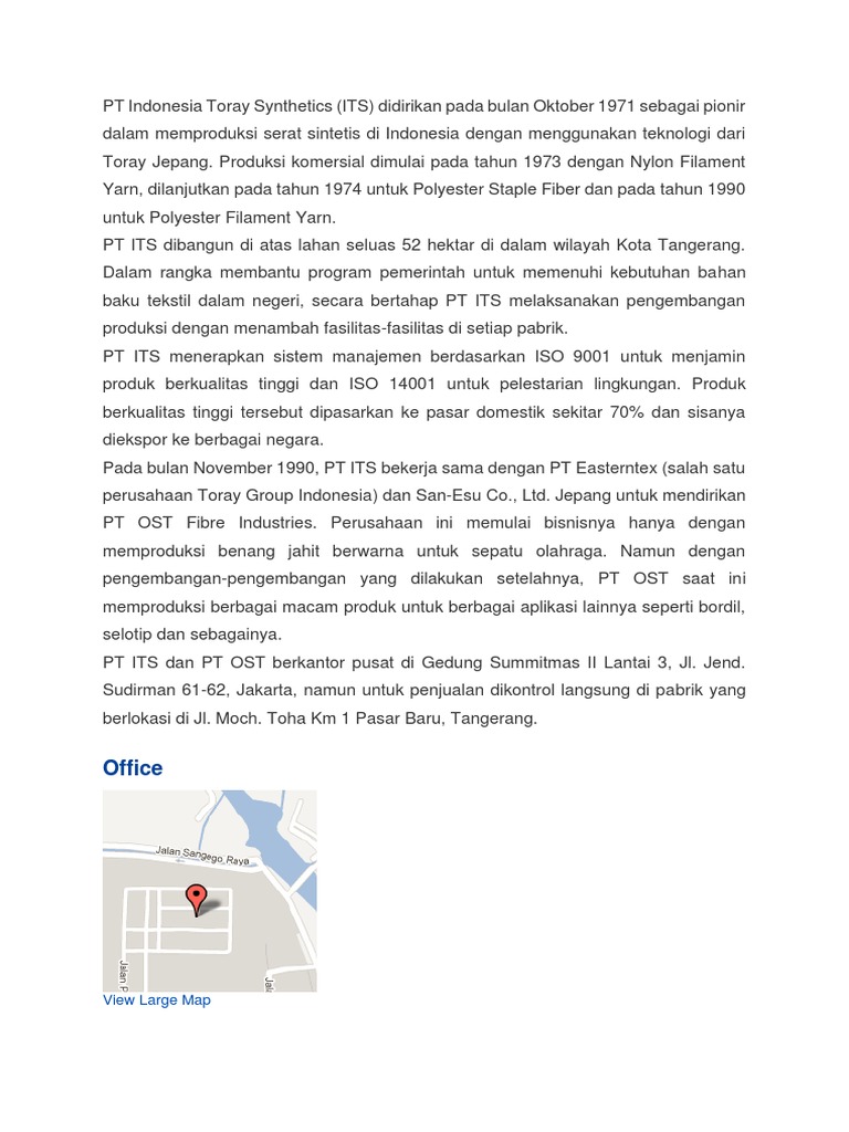 PT Indonesia Toray Synthetics | PDF