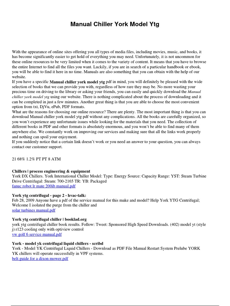 York YTG Chiller Manual Download | PDF | Hvac | Engineering Thermodynamics