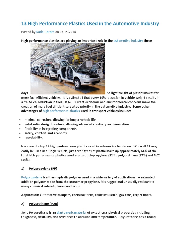 13 High Performance Plastics Used in The Automotive Industry | PDF ...