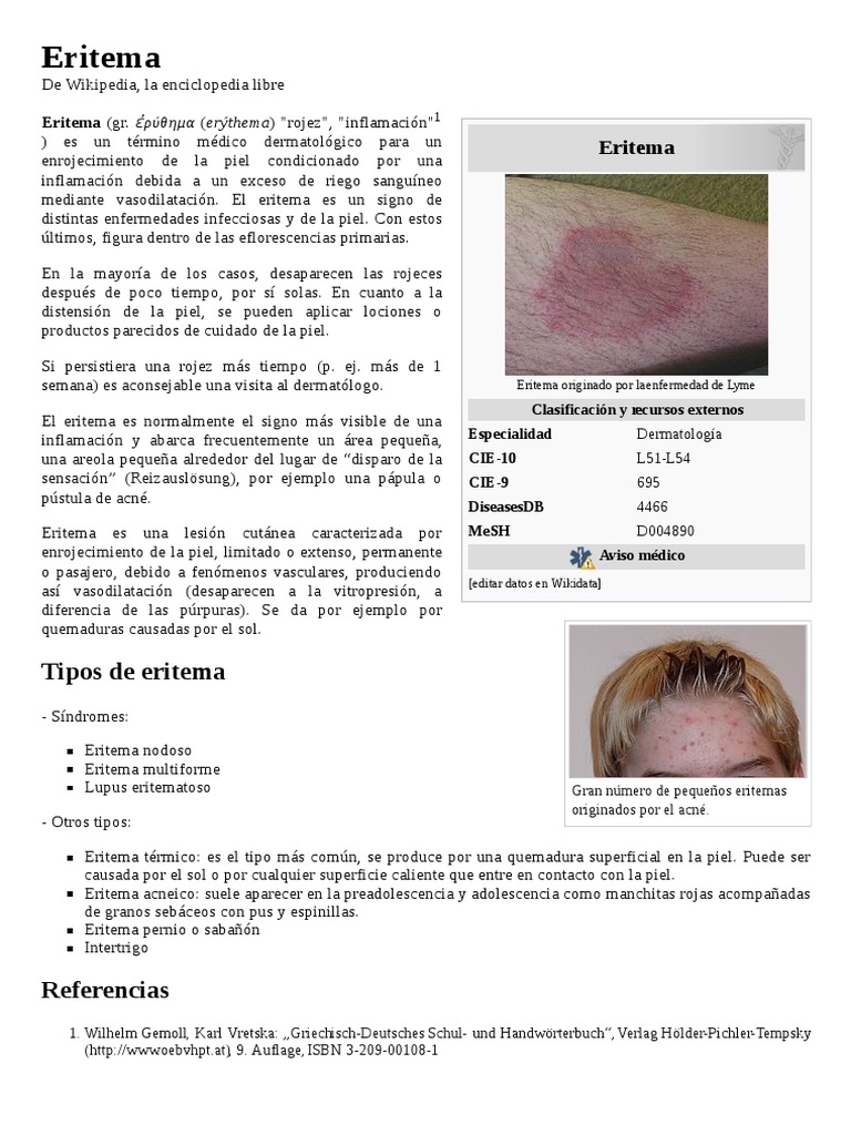 Eritema | PDF | Condiciones cutáneas | Enfermedades y trastornos