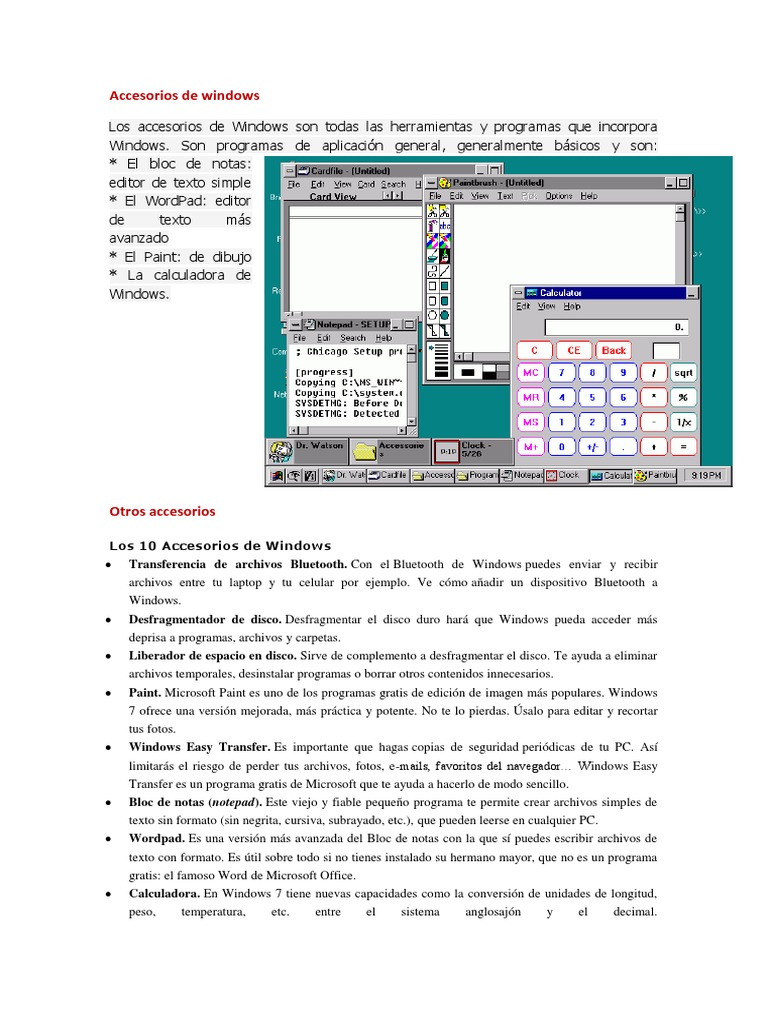 Los principales accesorios de Windows y sus usos | PDF | Archivo de ...