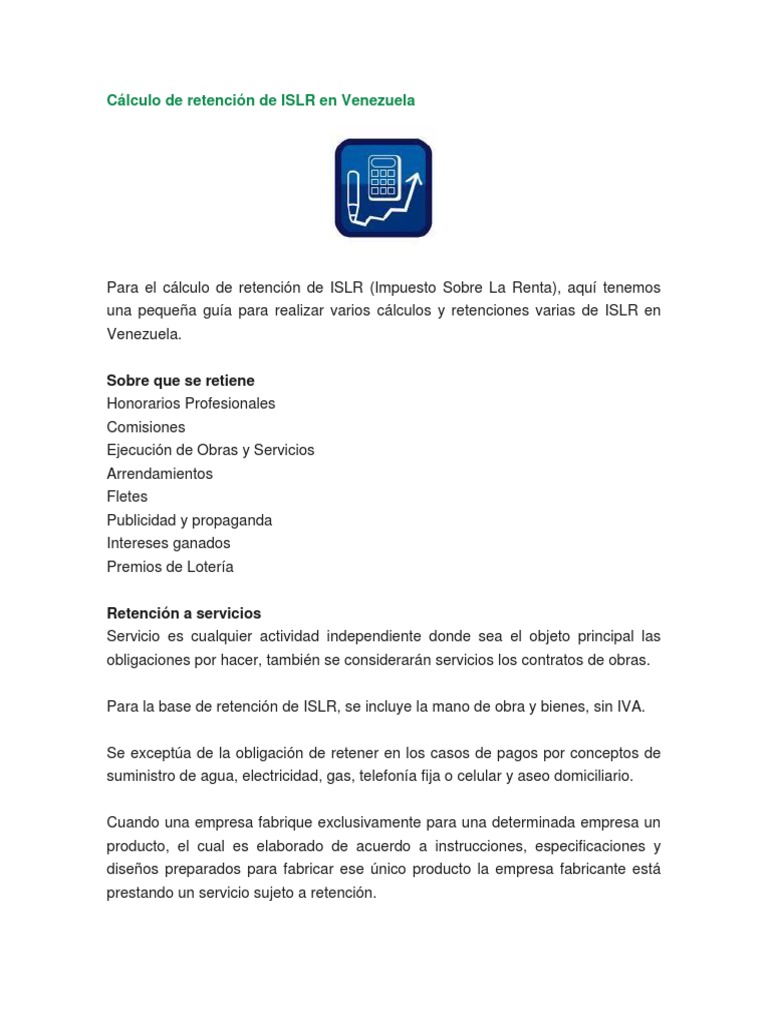 Cálculo de Retención de ISLR en Venezuela | PDF | Impuestos | Impuesto ...