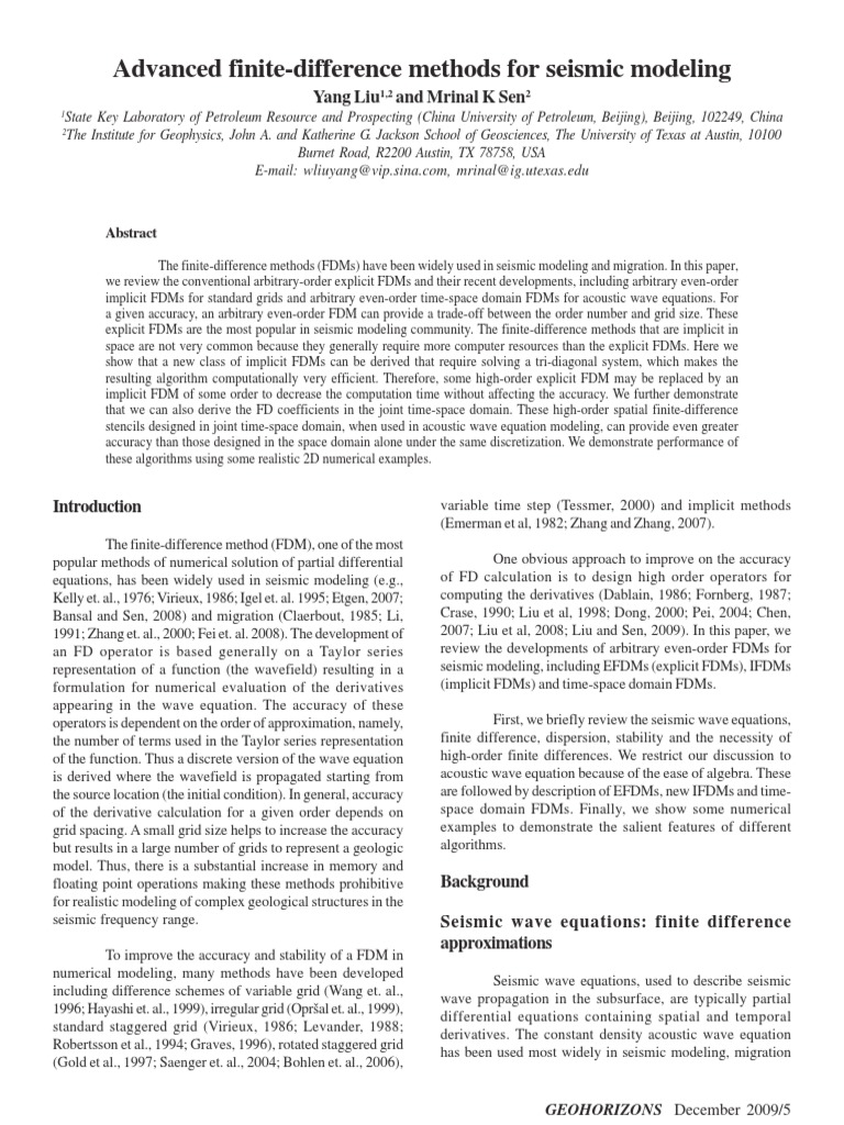 Advanced Finite Difference Methods For Seismic Modeling Pdf Finite