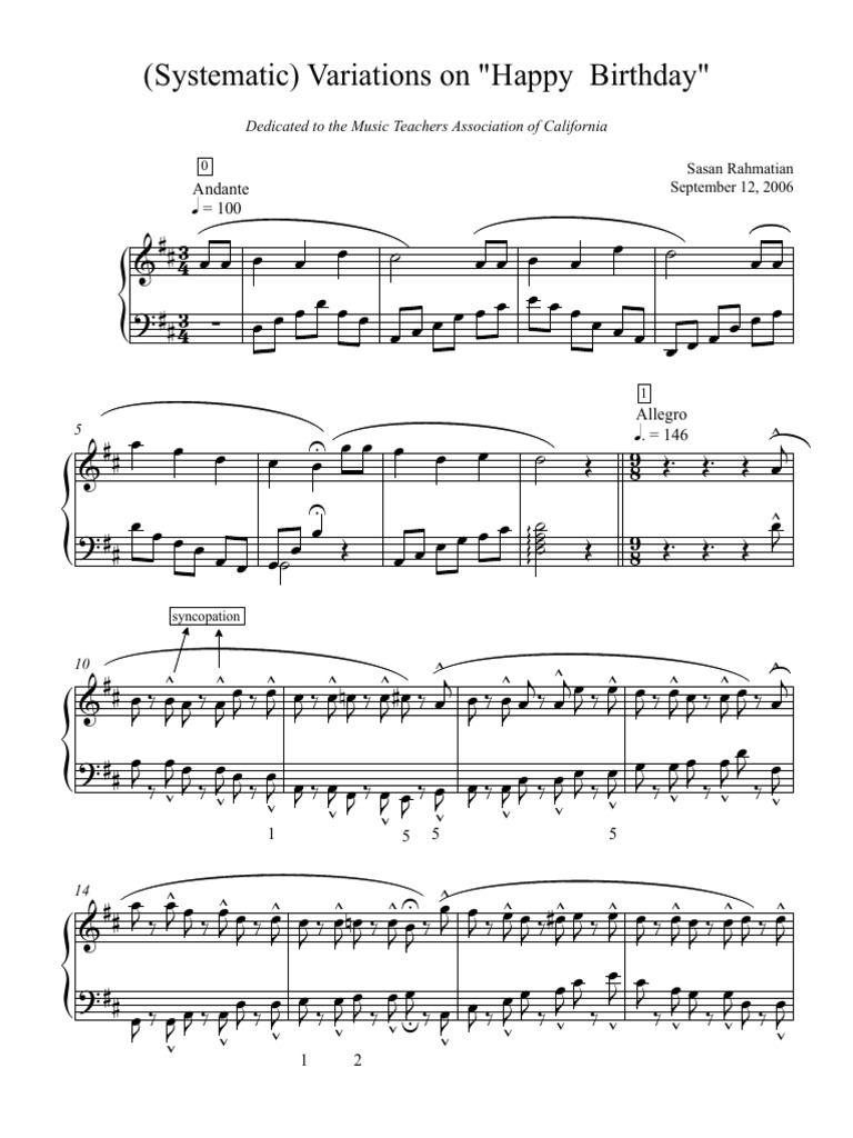 (Systematic) Variations on "Happy Birthday": q = 100 Andante | Hauteur ...
