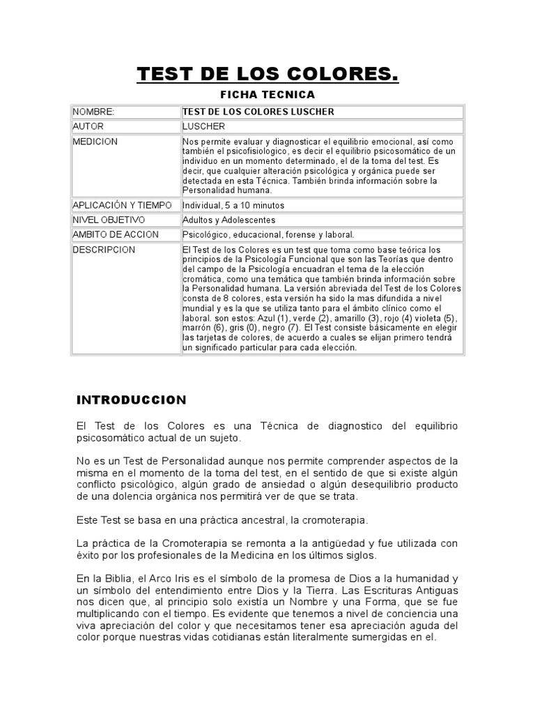 Test de Los Colores de Max Luscher | PDF | Color | Sicología