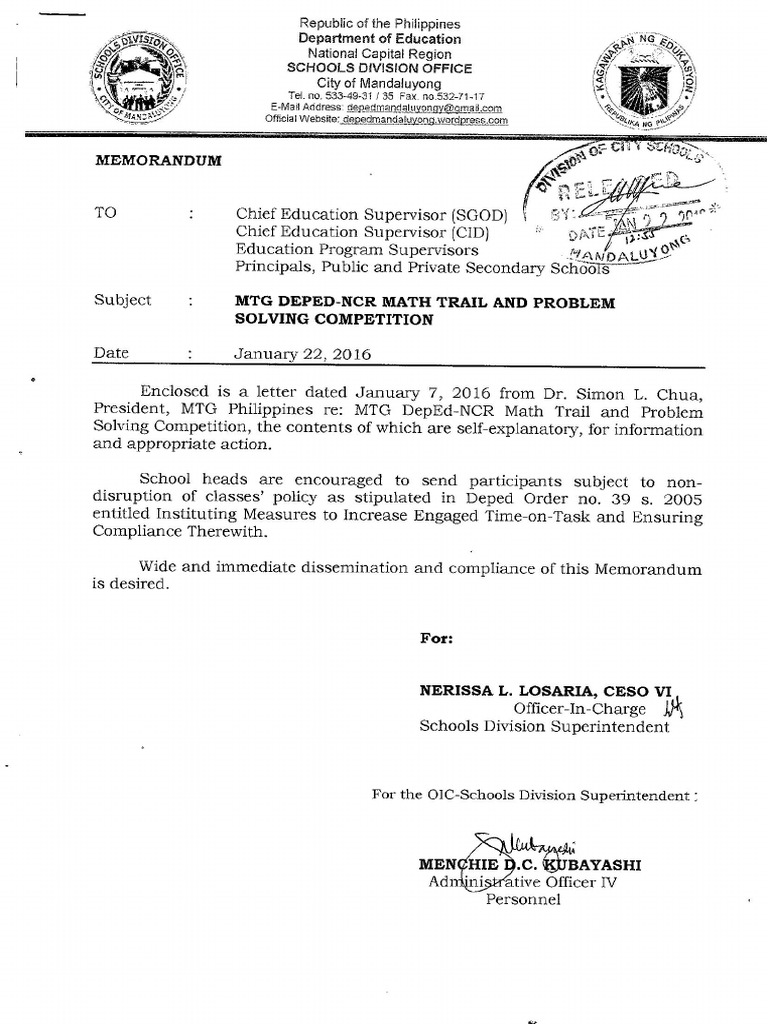 MTG Deped-Ncr Math Trail and Problem Solving Competition | PDF