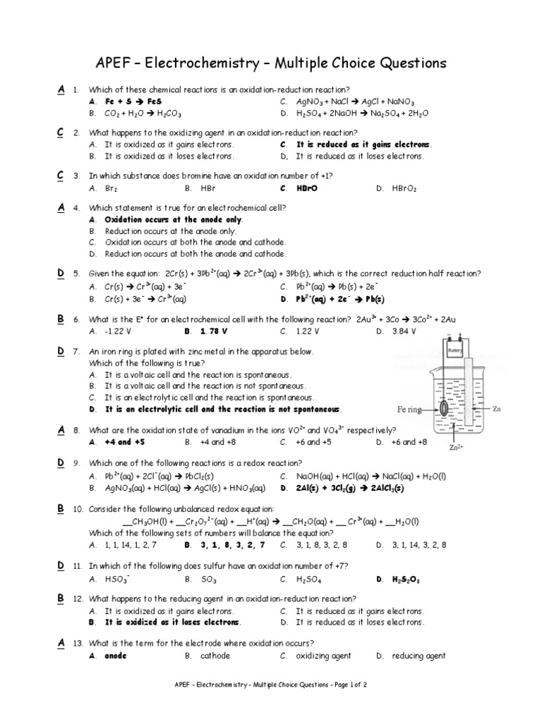 APEF Electrochem MC Ans PDF | PDF | Redox | Electrochemistry