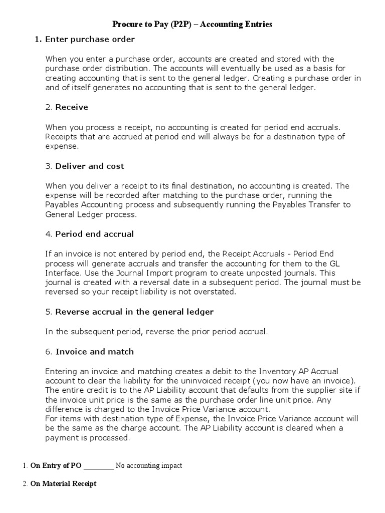 Procure To Pay P2P Accounting Entries | Download Free PDF | Debits And ...