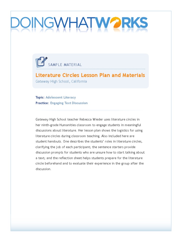 Lesson Materials - Literature Circles Example Lessons | PDF | Lesson ...