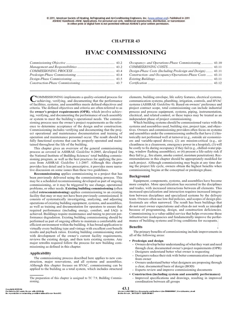 Ashrae 2011 HVAC Commissioning | PDF | General Contractor ...