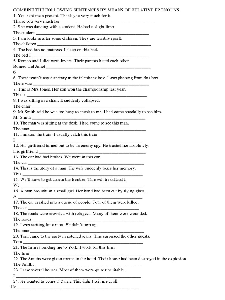Combine Sentences with Relative Pronouns | PDF | Language Arts ...