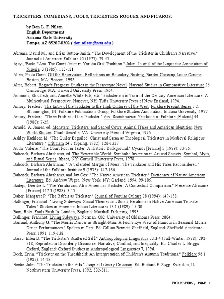 Tricksters | PDF | Trickster | Jester