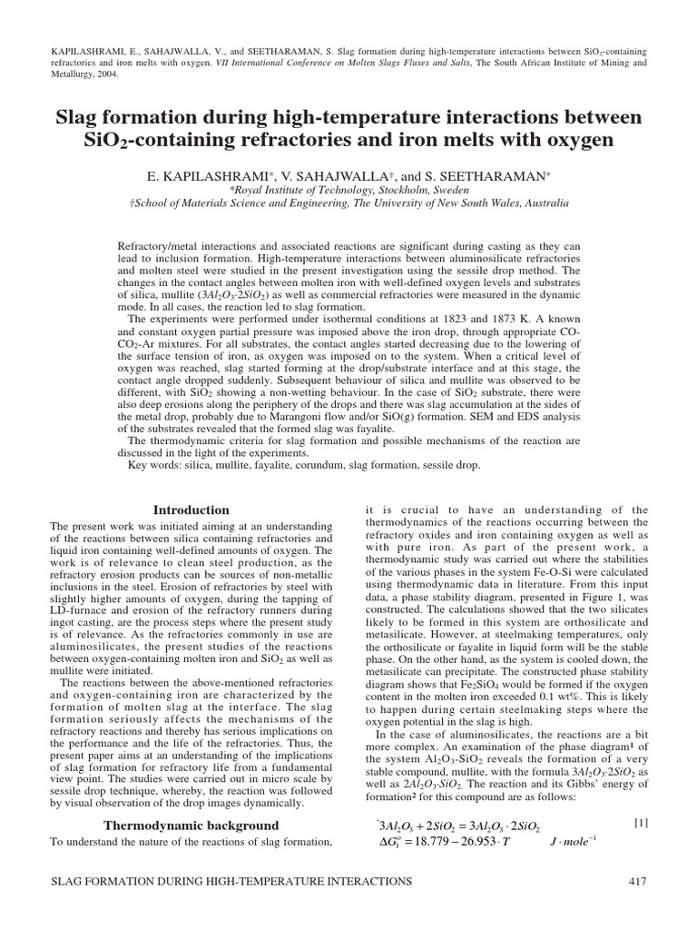 Analysis of slag formation during high-temperature interactions between ...