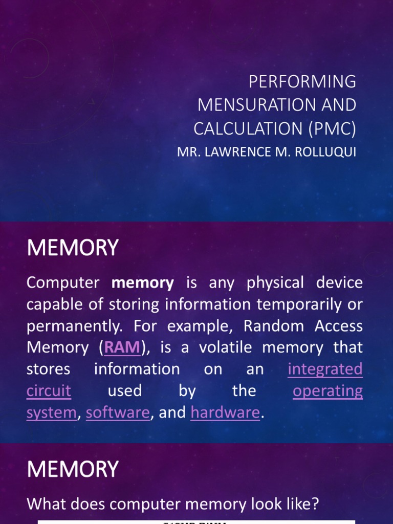 Performing Mensuration And Calculation Pmc Pdf Computer Data Storage Random Access Memory