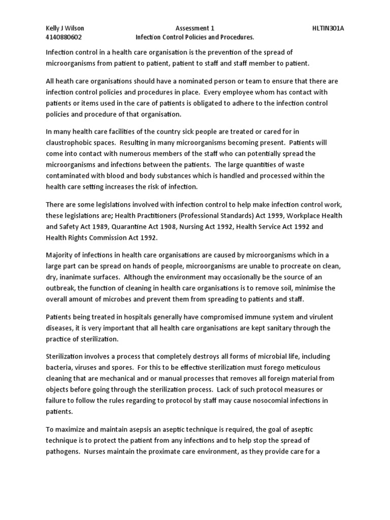 Infection Control Policies Overview | PDF | Transmission (Medicine ...