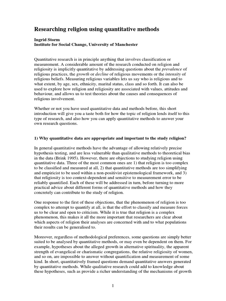 Researching Religion Using Quantitative Data | PDF | Quantitative ...