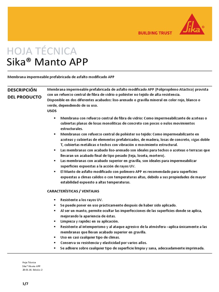HT-Sika Manto APP | PDF | Tela no tejida | Revestimiento